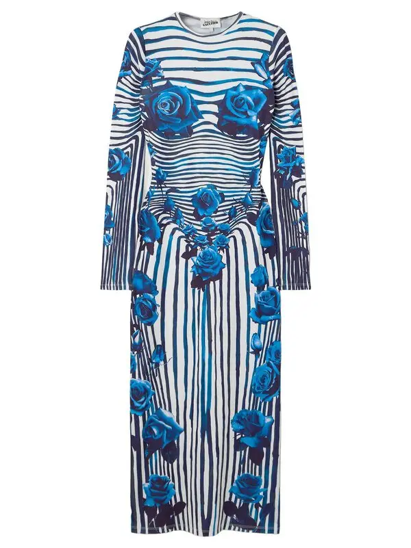 JEAN PAUL GAULTIER Printed Stretch-jersey Midi Dress - Blue