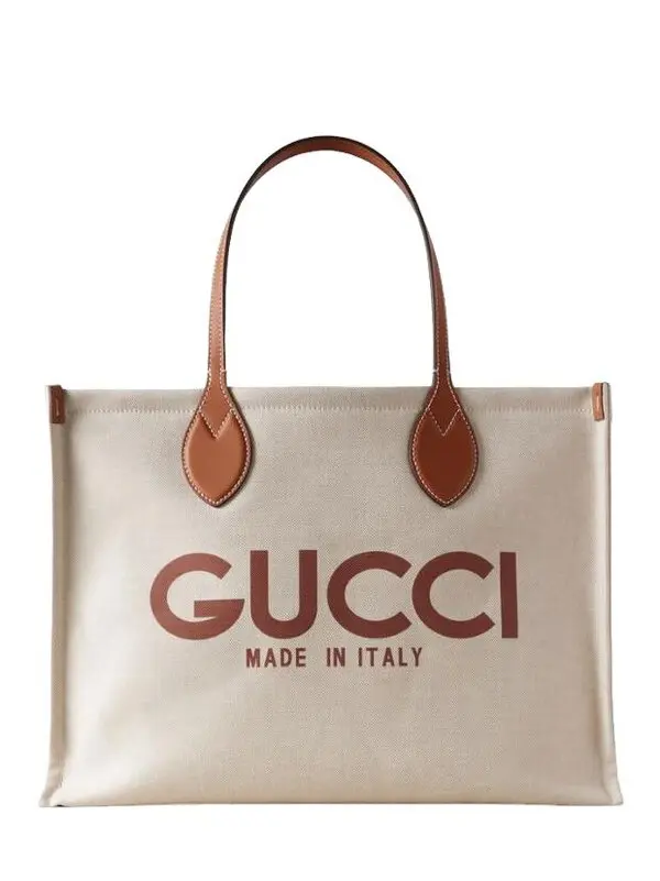 Gucci Leather-trimmed Printed Canvas Tote - Brown