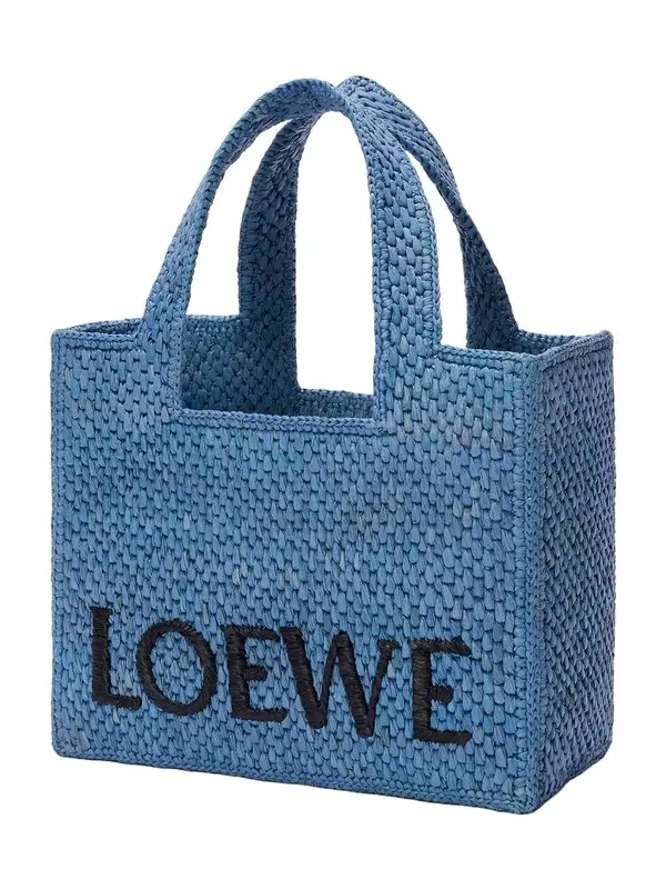Loewe Small Font Raffia Tote - Light Blue