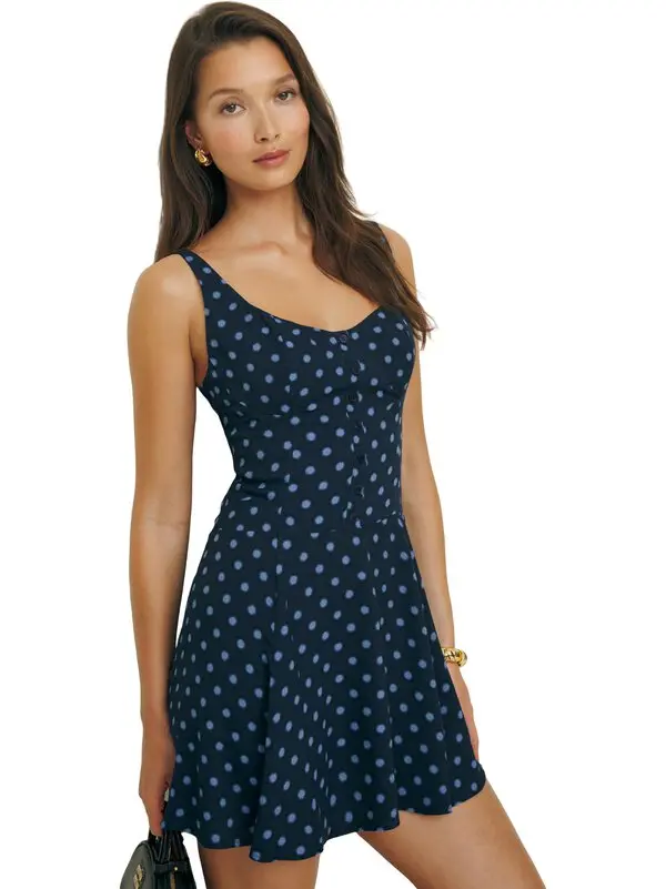 REFORMATION White Mini Dress - Blue