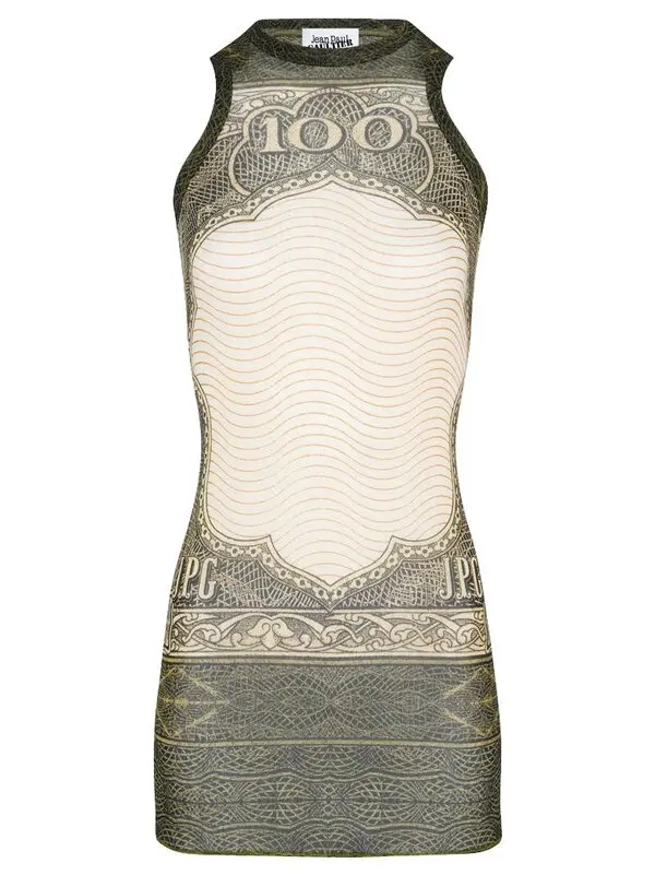 Jean Paul Gaultier Cartouche Printed Mesh Mini Dress - Green