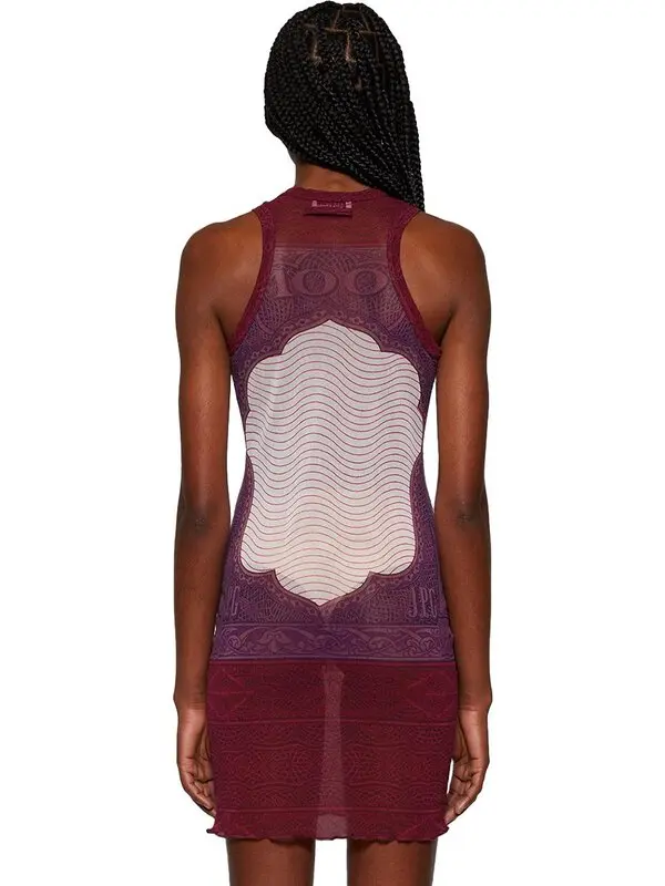 Jean Paul Gaultier Cartouche Printed Mesh Mini Dress - Burgundy