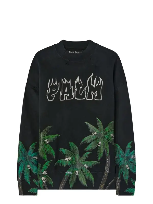 Palm Angels Palms And Skull Vintage Crew - Black