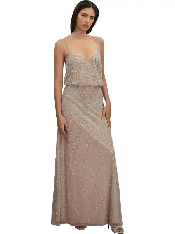RAISHMA Leah Embellished Maxi Dress - Nude