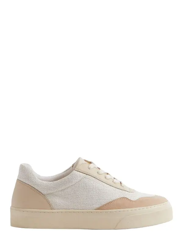 REISS Asha Canvas & Leather Trainers - Natural