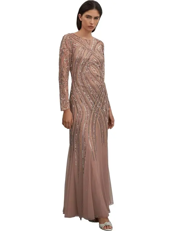 RAISHMA Embellished Tulle Maxi Dress - Champagne