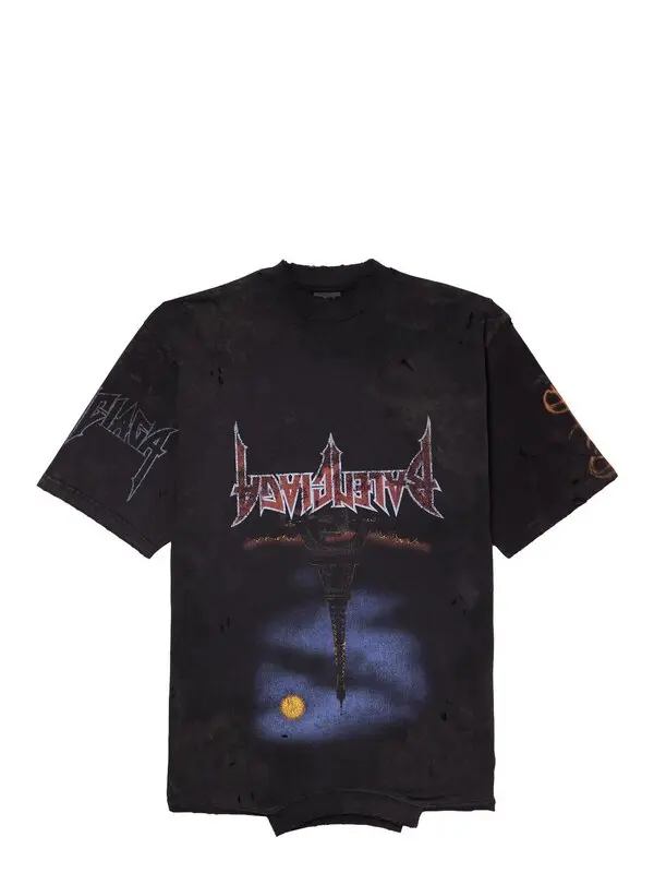 Balenciaga Upside Down Distressed Printed Cotton-jersey T-shirt - Black