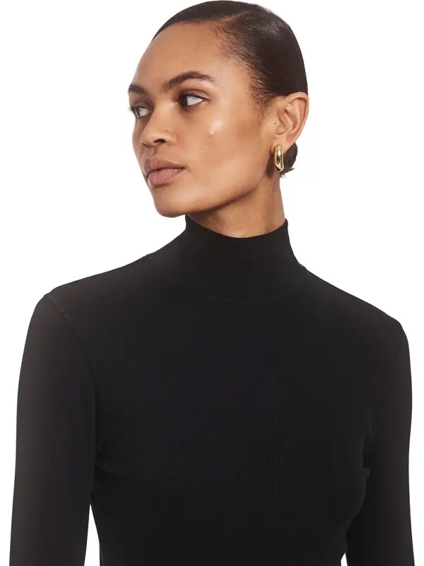 NINETY PERCENT Classic Ribbed High Neck Top - Black