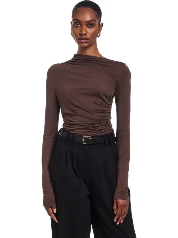 NINETY PERCENT Iphis Draped Long Sleeve Top - Bracken