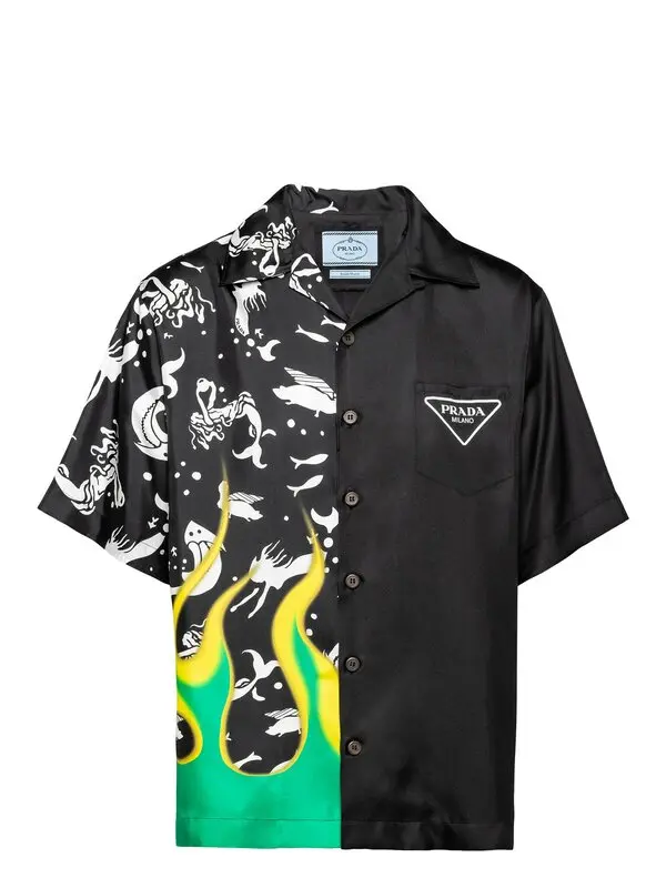 Prada Double Atch Silk Twill Shirt - Black