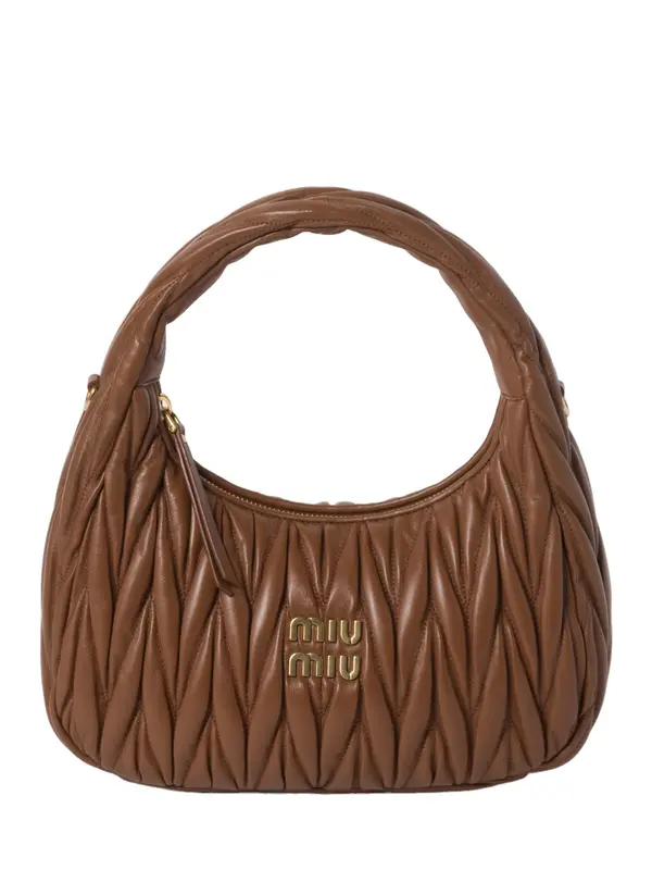 Miu Miu Matelassé Nappa Leather Hobo Bag - Cognac
