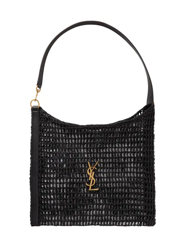 Saint Laurent Oxalis Raffia Shoulder Bag - Black