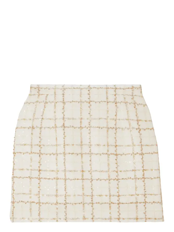 Alessandra Rich Checked Sequin-embellished Metallic Tweed Mini Skirt - White