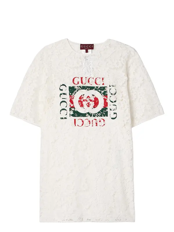 Gucci Printed Corded Lace T-shirt - Off-white
