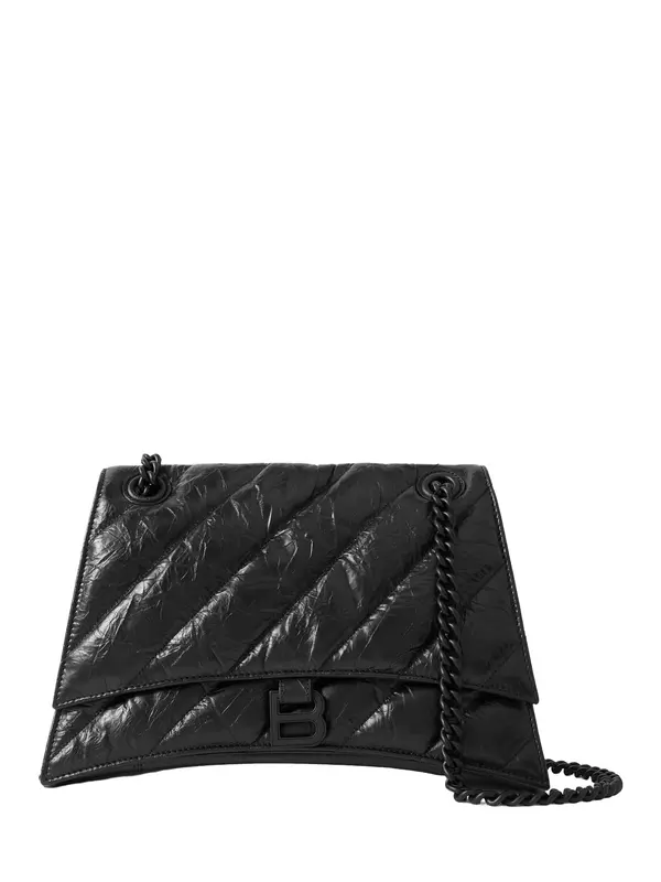 Balenciaga Crush Medium Quilted Crinkled-leather Shoulder Bag - Black
