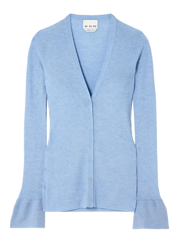 Sasuphi Ribbed Cashmere And Silk-blend Cardigan - Blue