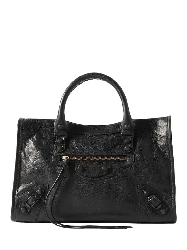 Balenciaga Le City Small Embellished Textured-leather Tote - Black