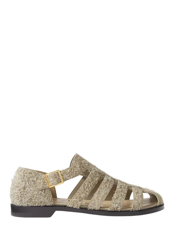 Loewe Campo Cutout Brushed-suede Sandals - Neutrals