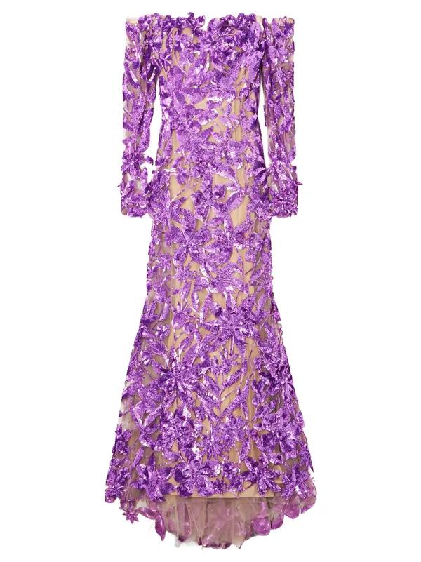 Oscar De La Renta Off-the-shoulder Sequined Tulle Gown - Purple