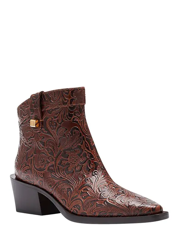 MAISON SKORPIOS Alexandra Borgia Embossed Leather Ankle Boots - Brown