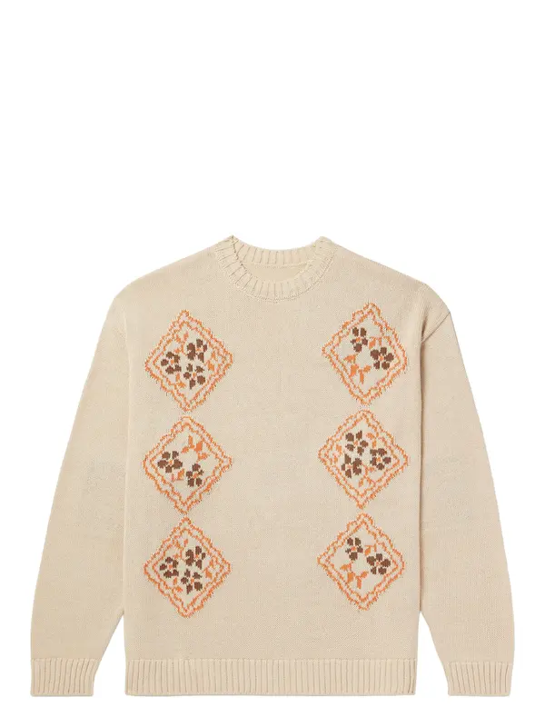 Kapital Jacquard-knitted Cotton-blend Sweater - Neutrals