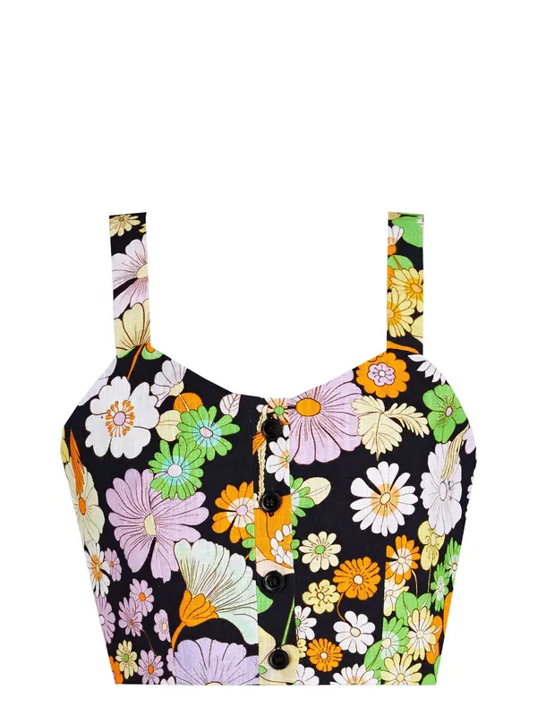 Maje Cropped Floral-print Top - Black