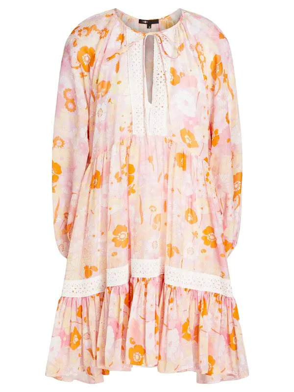 Maje Gathered Floral Print Mini Dress - Baby Pink
