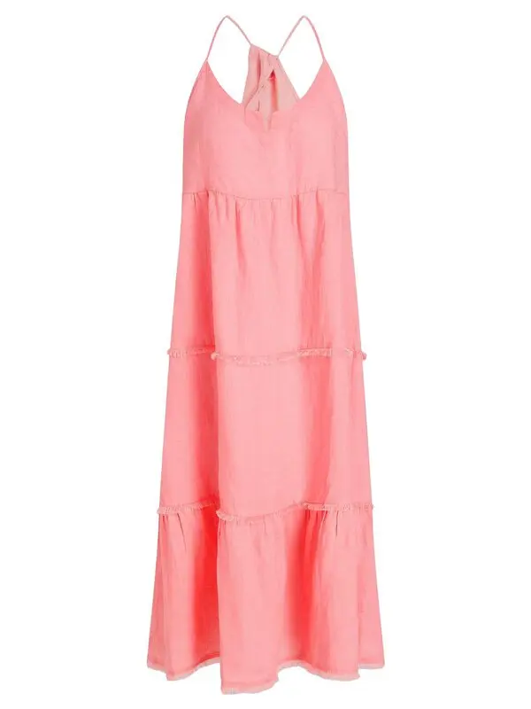 Heidi Klein Tiered Linen Midi Dress - Coral