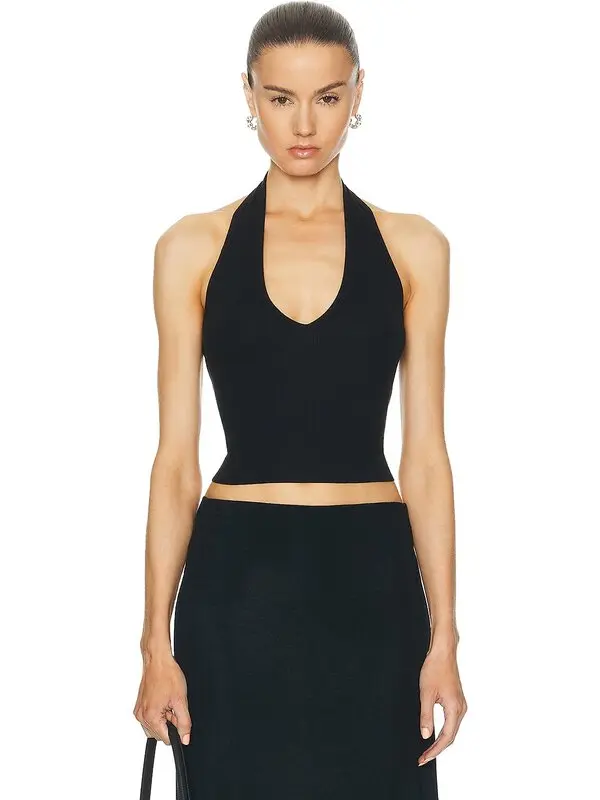 Eterne Ribbed Knit Halter Top - Black