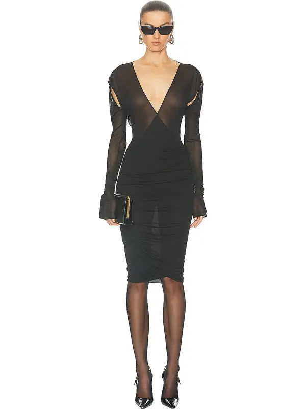Saint Laurent Jersey Long Sleeve Dress - Noir