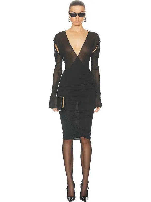 Saint Laurent Jersey Long Sleeve Dress - Noir