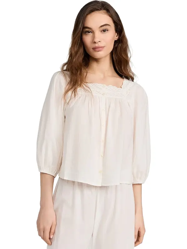 The Great. The Eyelet Button Sleep Top - True White