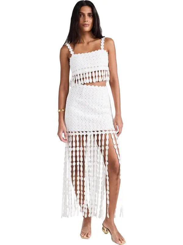 Saylor Elie Fringe Crochet Set - White