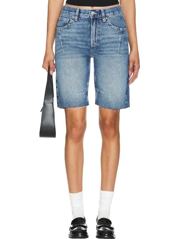 Free People Ghost Town Long Denim Short - Bodie Blue
