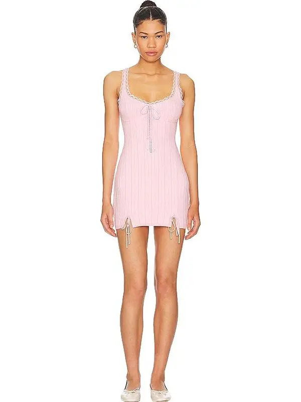 GUIZIO Dainty Lace Knit Mini Dress - Baby Pink