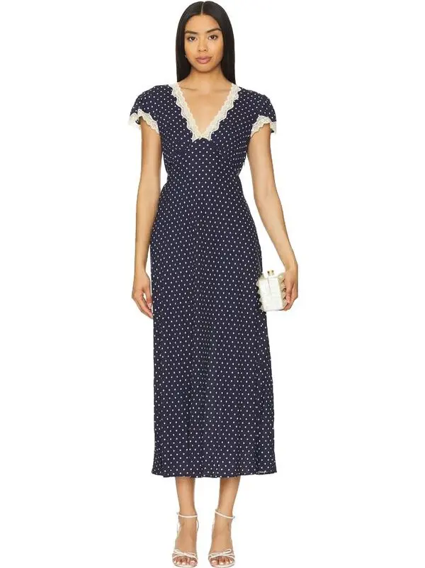 Rixo Clarice Dress - Navy Polka Dot