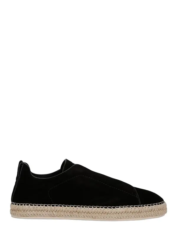 Zegna Suede Triple Stitch Espadrilles - Black