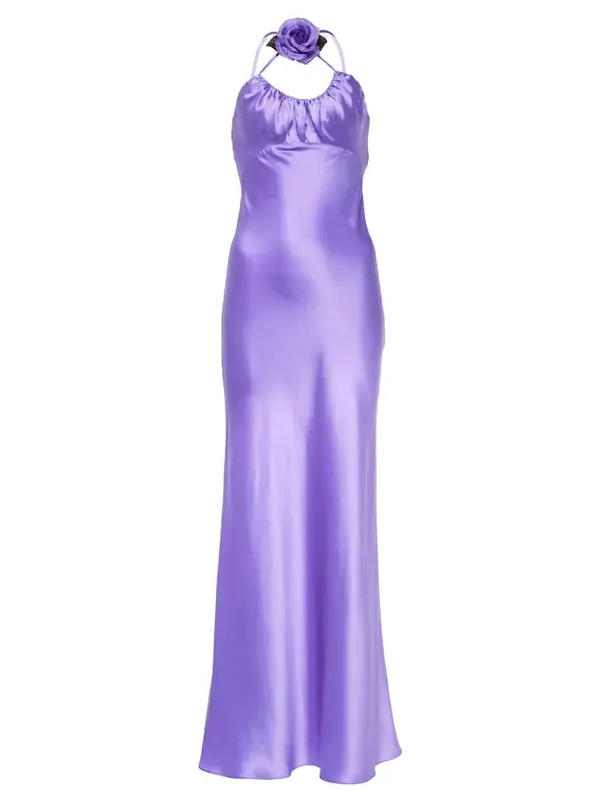 RODARTE Floral-appliqué Silk Gown - Purple