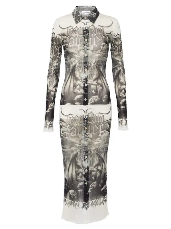 Jean Paul Gaultier Printed Mesh Shirt Dress - Multicoloured