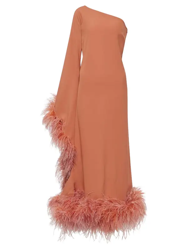 TALLER MARMO Ubud Extravaganza Feather-trimmed Gown - Orange
