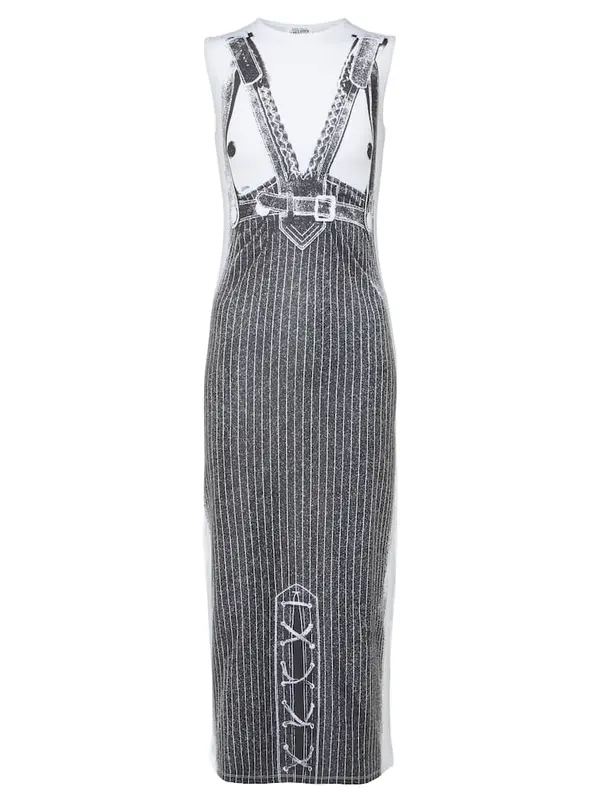 Jean Paul Gaultier Trompe L'œil Jersey Midi Dress - White