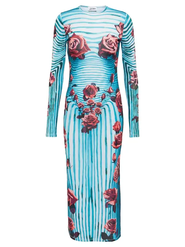 Jean Paul Gaultier Floral Jersey Midi Dress - Blue