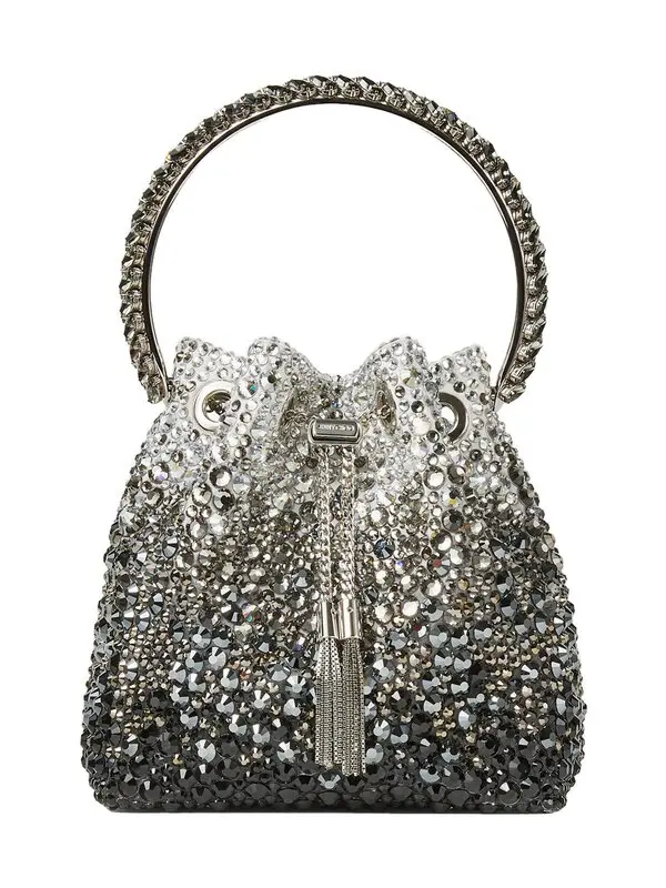 JIMMY CHOO Bon Bon Black Satin Bag With Crystals - Black/smoke/clear