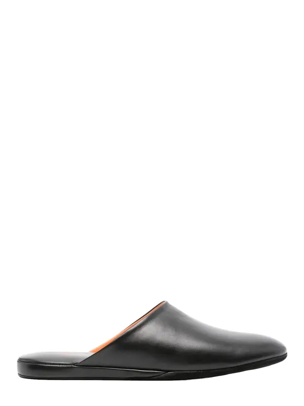 Santoni Smooth Leather Slippers - Black