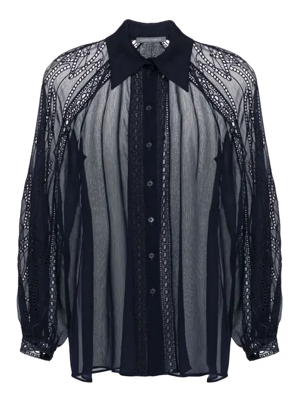 Alberta Ferretti Lace-trimmed Chiffon Shirt - Blue
