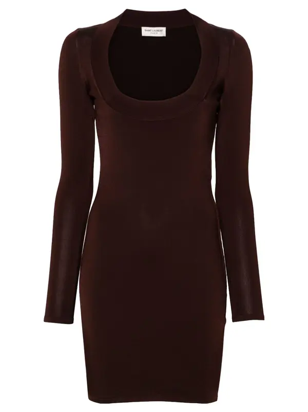 Saint Laurent Décolleté Mini Dress - Brown