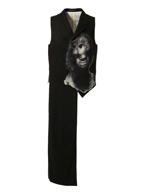 Yohji Yamamoto Artistic-print Asymmetric Waistcoat - Black
