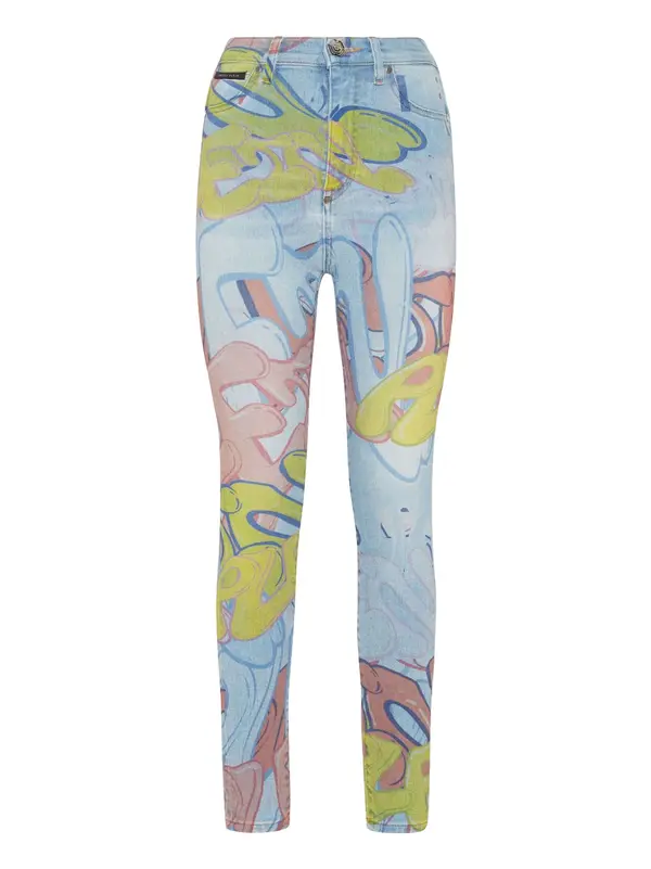 Philipp Plein Graffiti Print Skinny Jeans - Blue