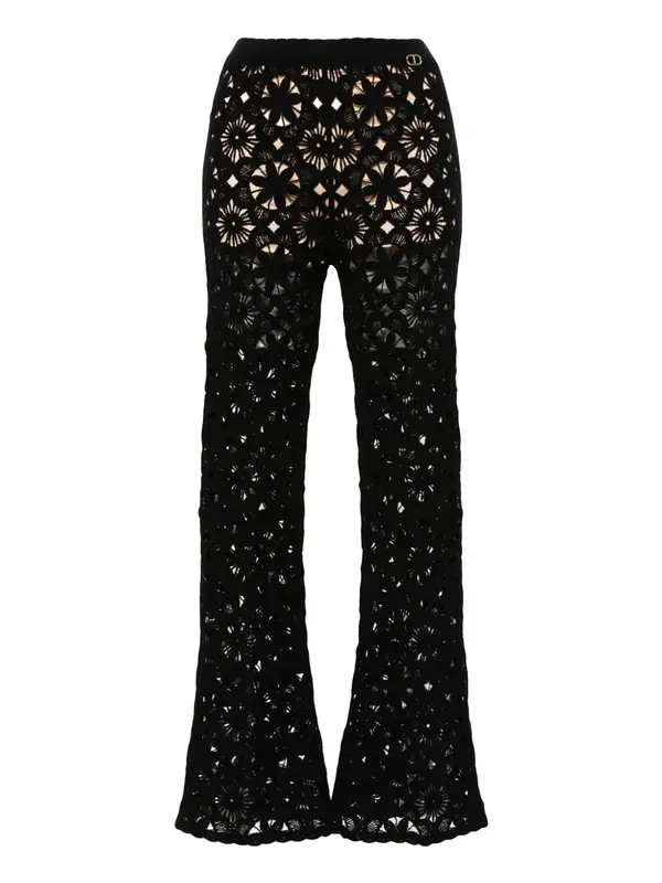 TWINSET Floral Crochet Trousers - Black