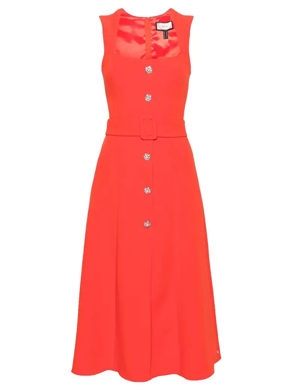 NISSA Belted A-line Midi Dress - Orange
